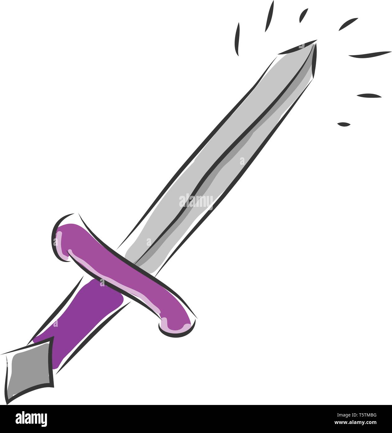 Silver sword with purple handle vector illustration on white background ...