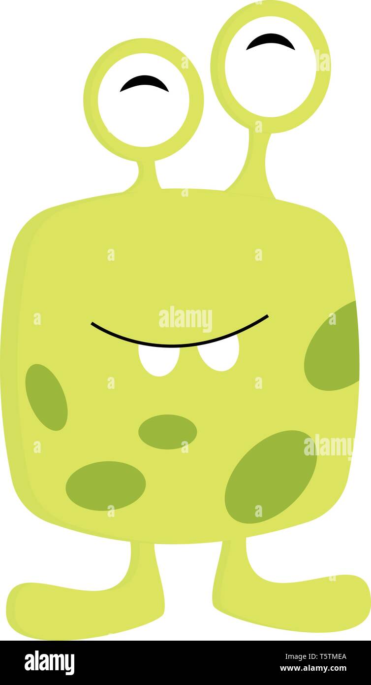 Yellow and green 2 eyed monster illustration print vector on white ...