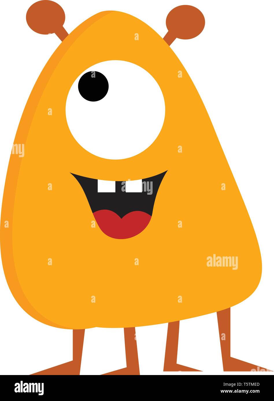 Yellow and orange monster with four legs and one eye illustration print ...