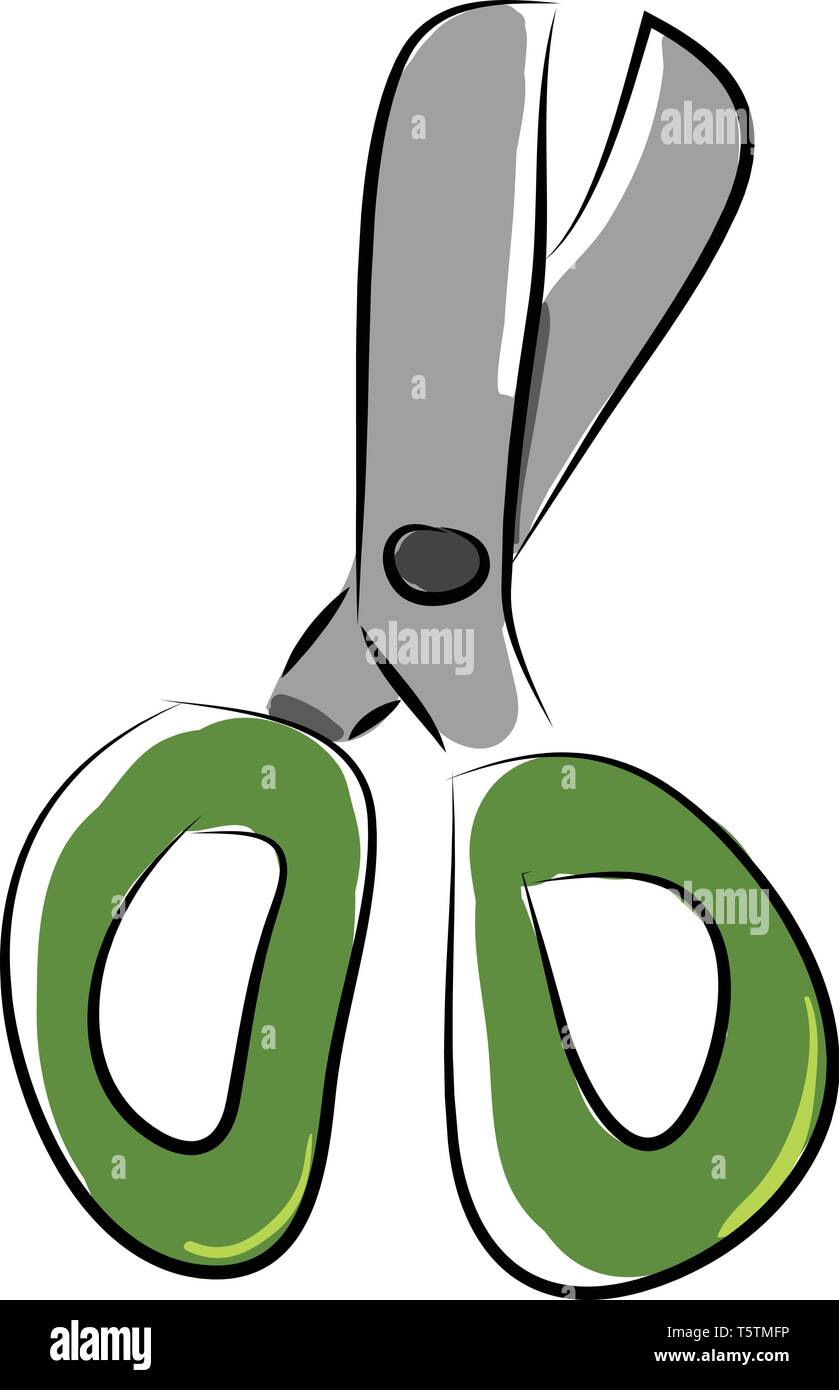 Simple cartoon green scissors vector illustration on white background ...