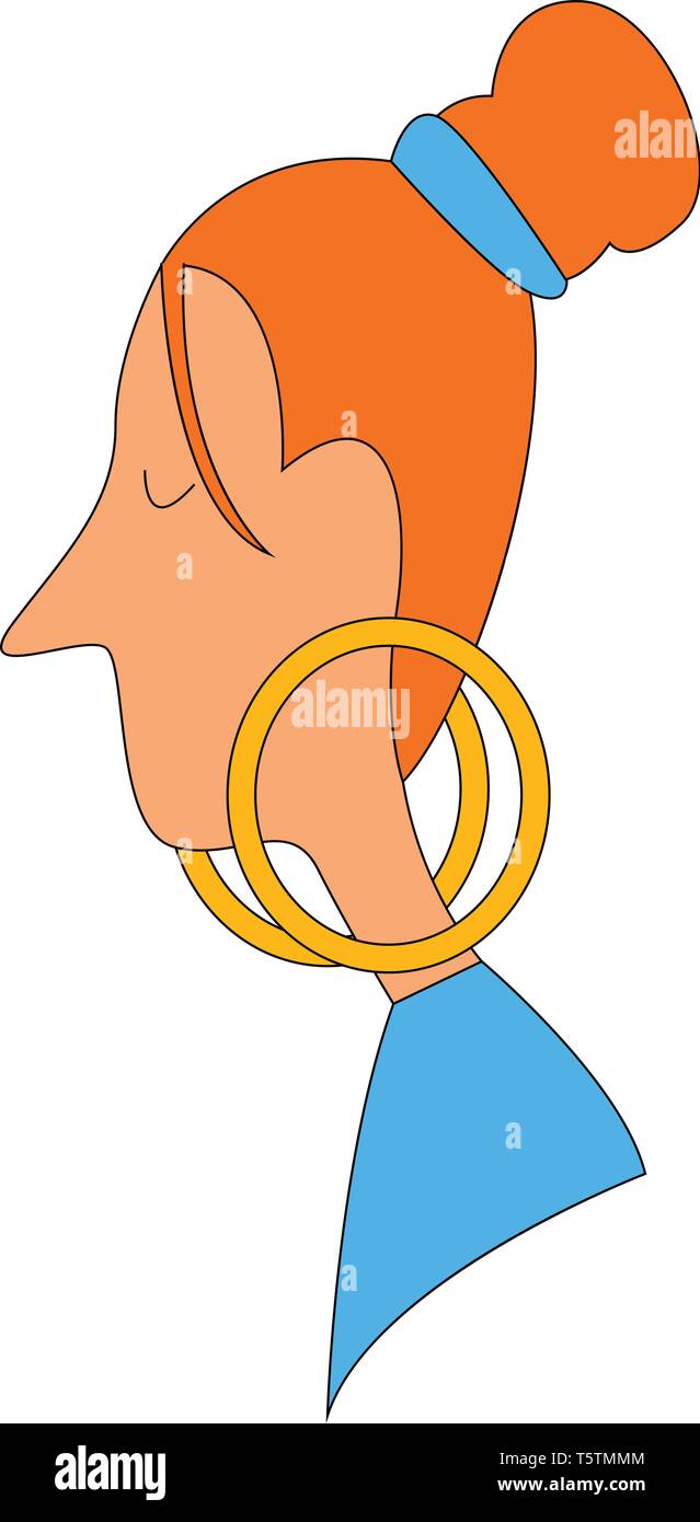 Cartoon girl with big earrings vector illustration on white background ...