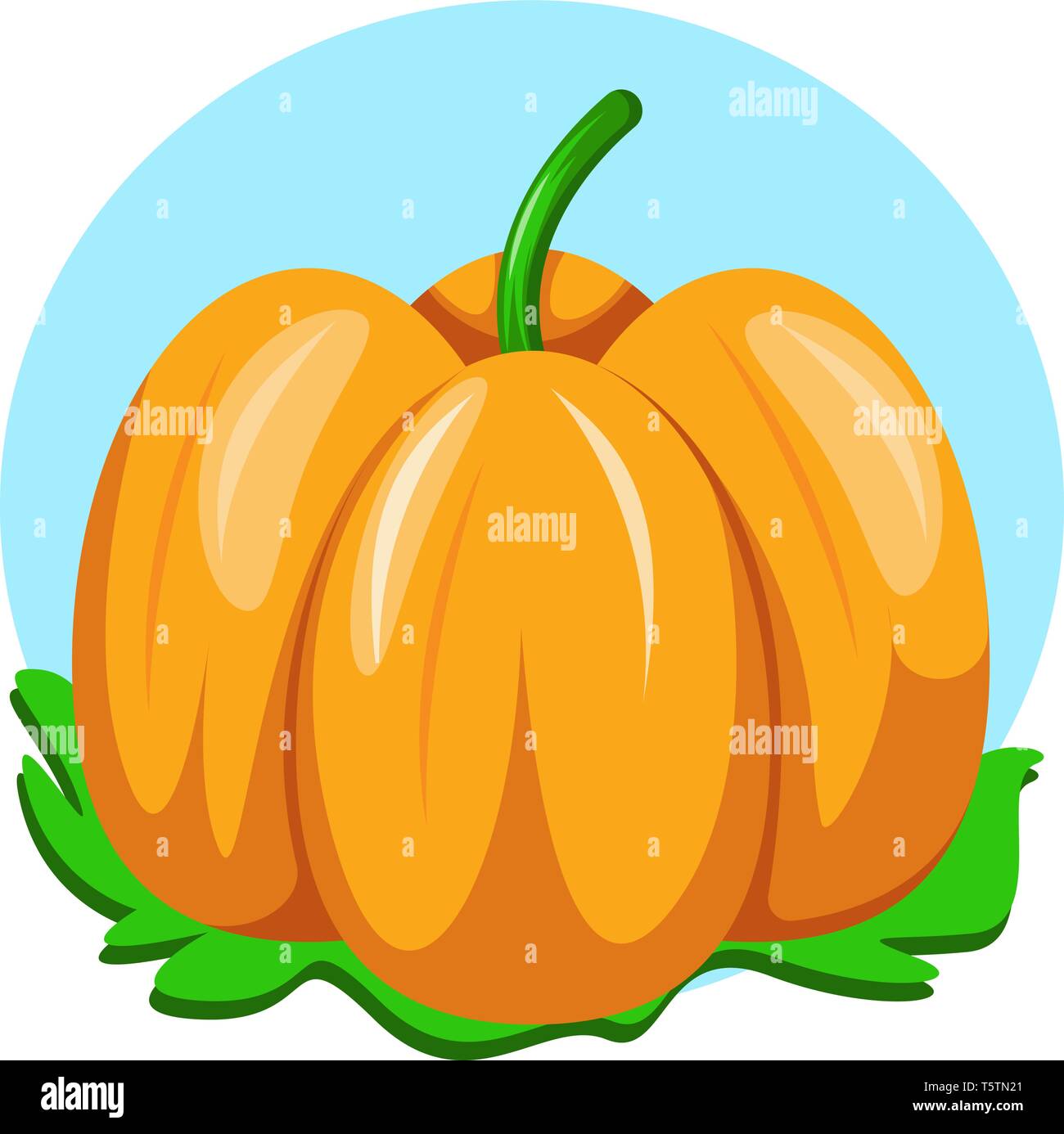 An orange capsicum with stem in blue background and a green leaf on the ...