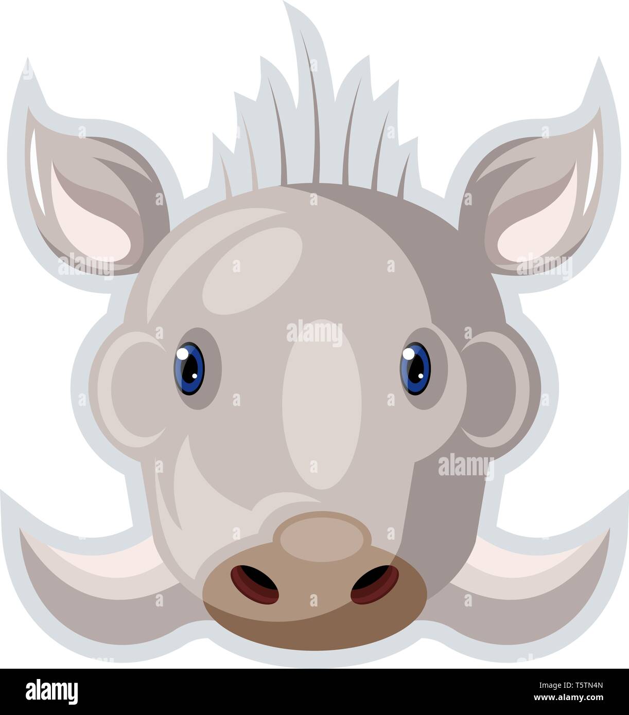 A goat face with blue eyes and with horns, vector, color drawing or ...