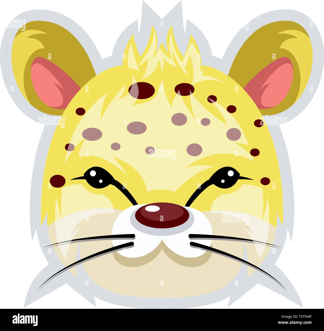 A Tiger face with black dots and pink ears in white background, vector ...