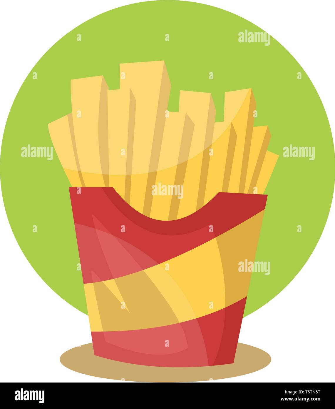 French fries in in yellow red pouch placed in green background vector ...