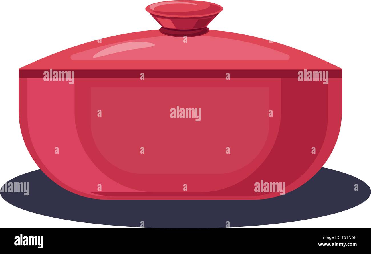 A Red colored dish bowl with lid to serve food on table vector color ...