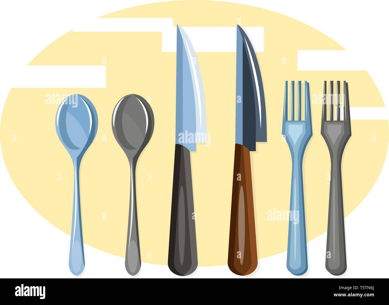 A Cutlery set with knifes spoons and forks vector color drawing or ...
