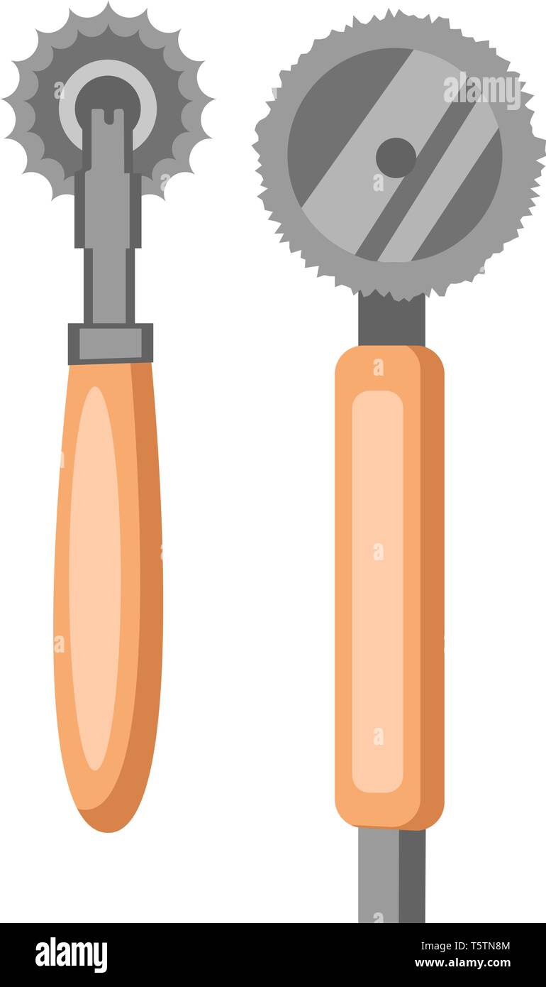Two Pizza Cutters in different shapes and sizes vector color drawing or ...
