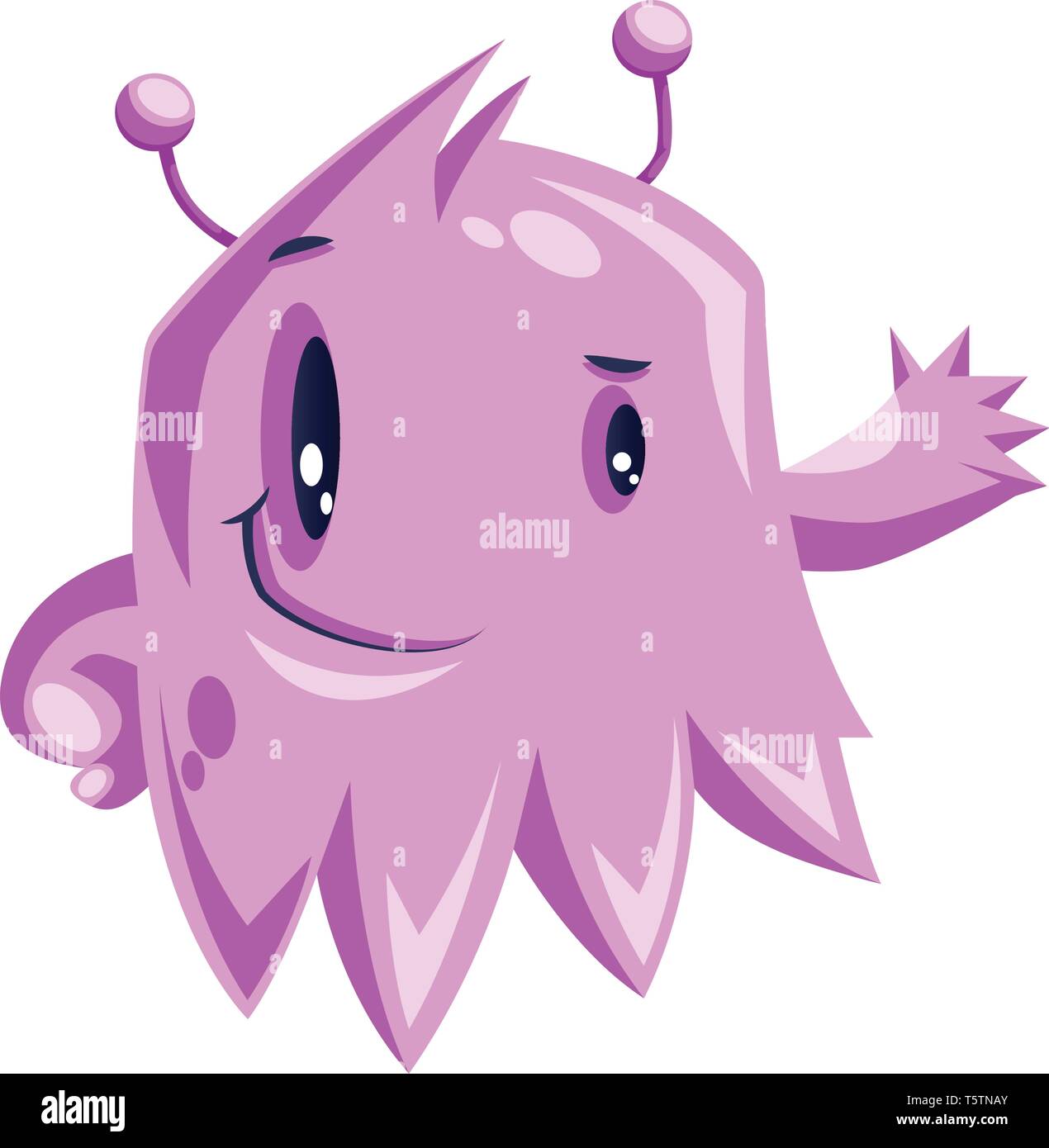 Purple cartoon monster waving white background vector illustrator Stock ...