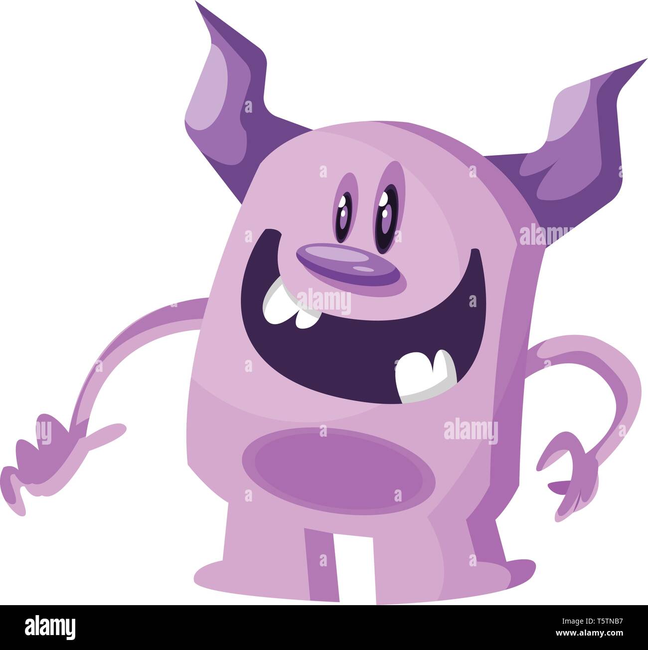 Purple cartoon monster smiling white background vector illustration ...