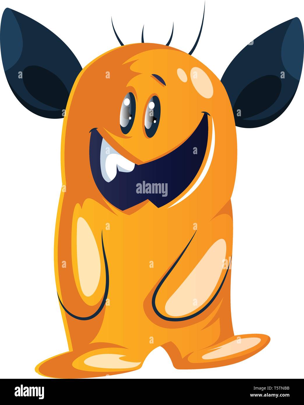 Goofy-looking yellow cartoon monster with big black ears white ...