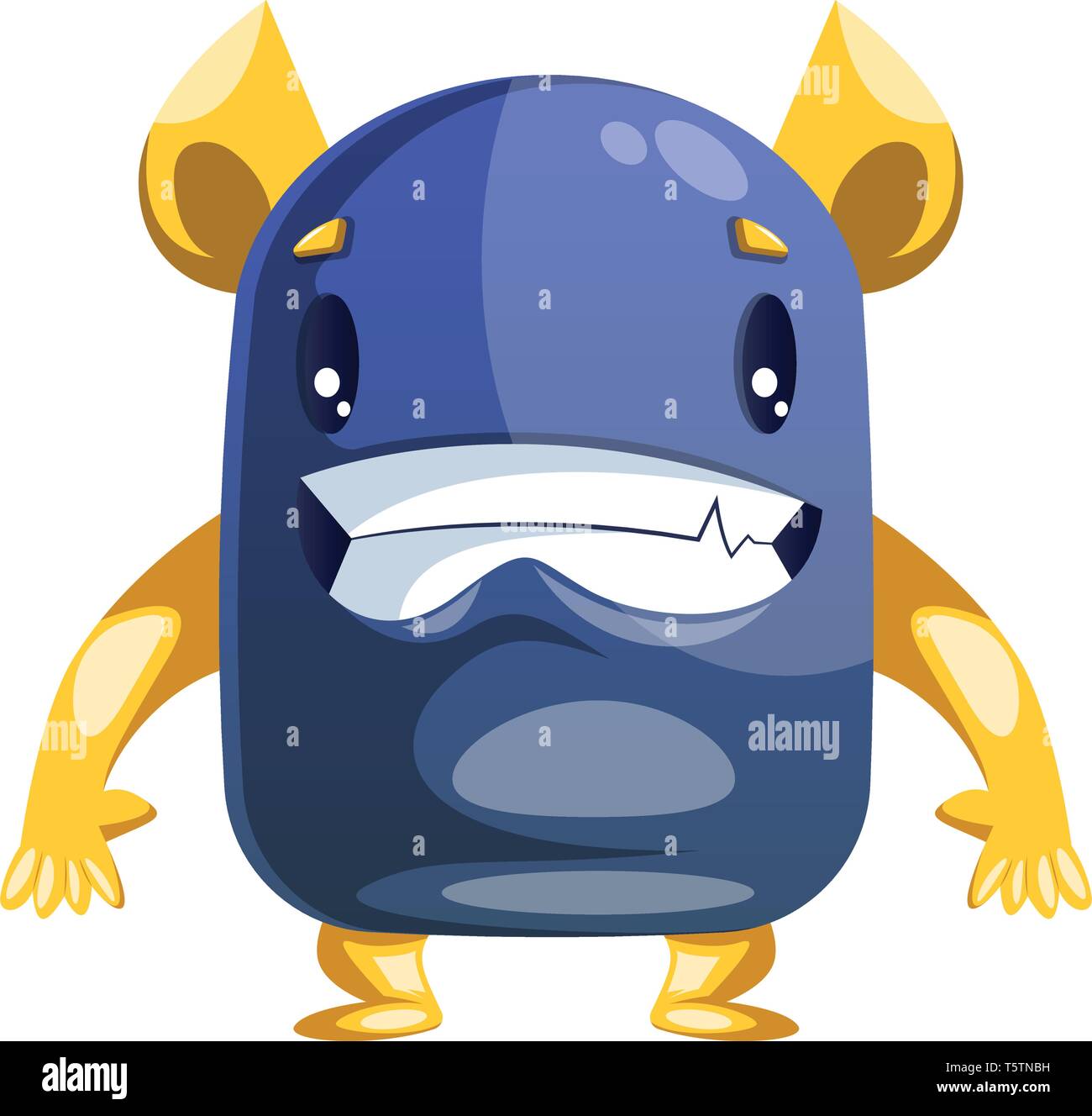 Blue and yellow cartoon monster smiling white background vector ...