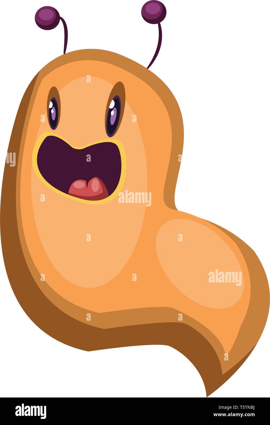 Yellow cartoon monster looking like a worm white background vector ...