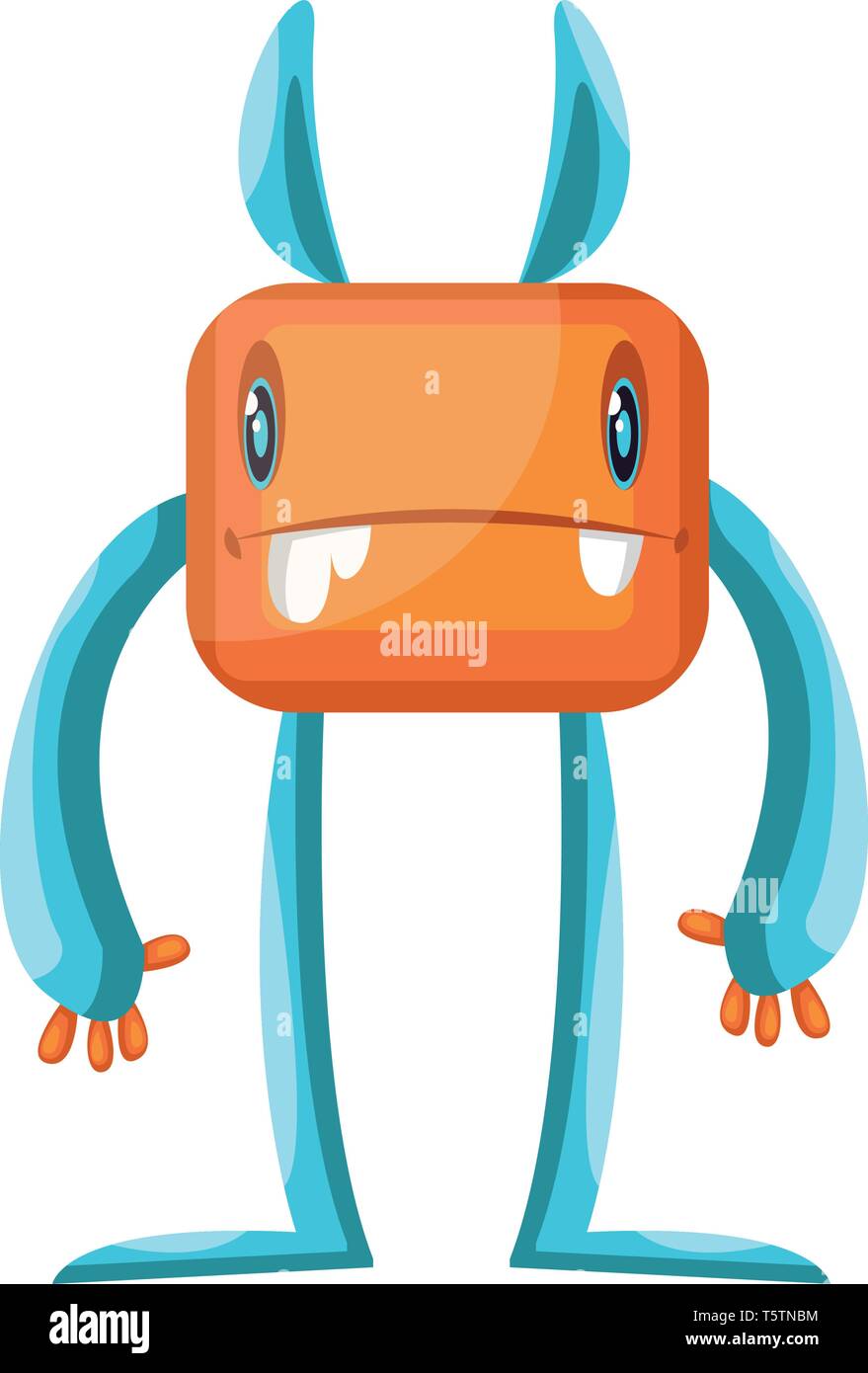 Tall orange and blue creature with long arms and legs white background ...