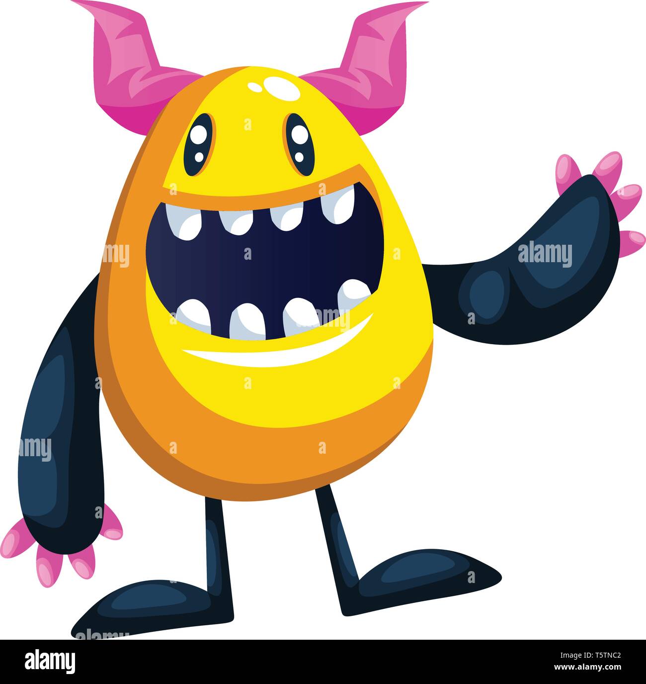Illustration of smiling yellow monster waving white background vector ...