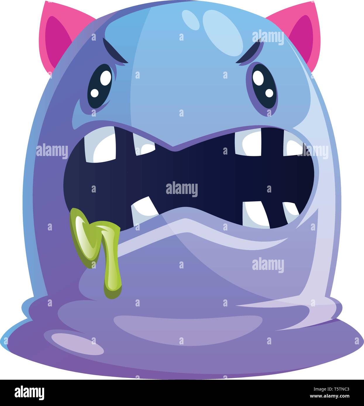Angry purple and blue cartoon character with pink ears white background ...