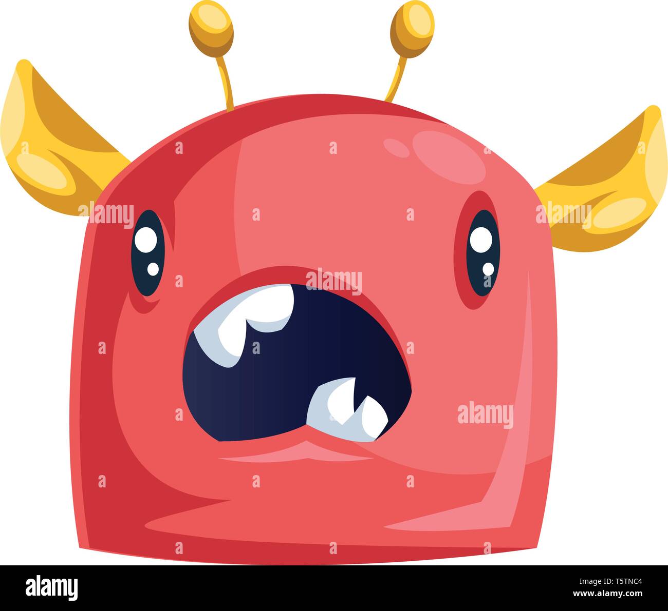 Cartoon of red monster with yellow ears with mouth open out of ...