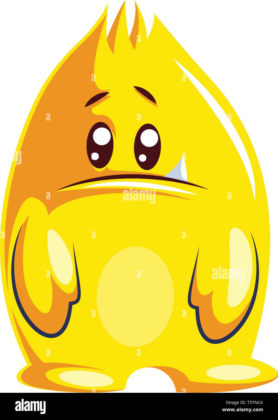 Sad yellow cartoon monster on white background vector illustration ...