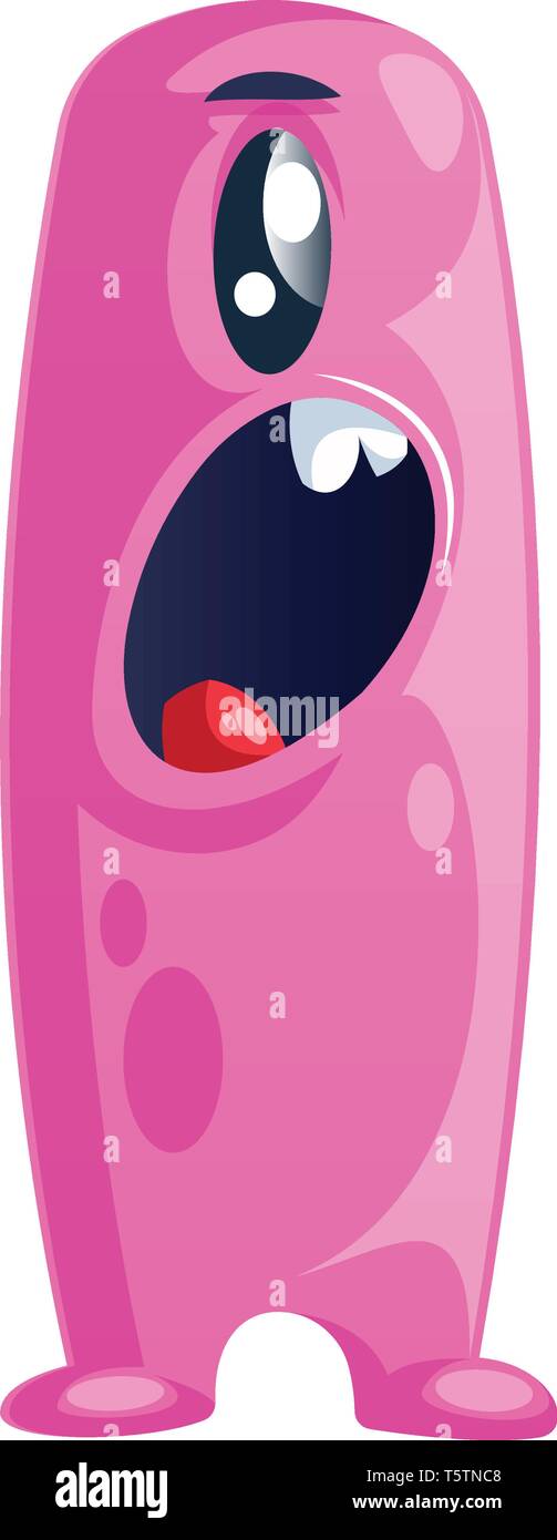 Pink tall monster character with open mouth white background vector ...