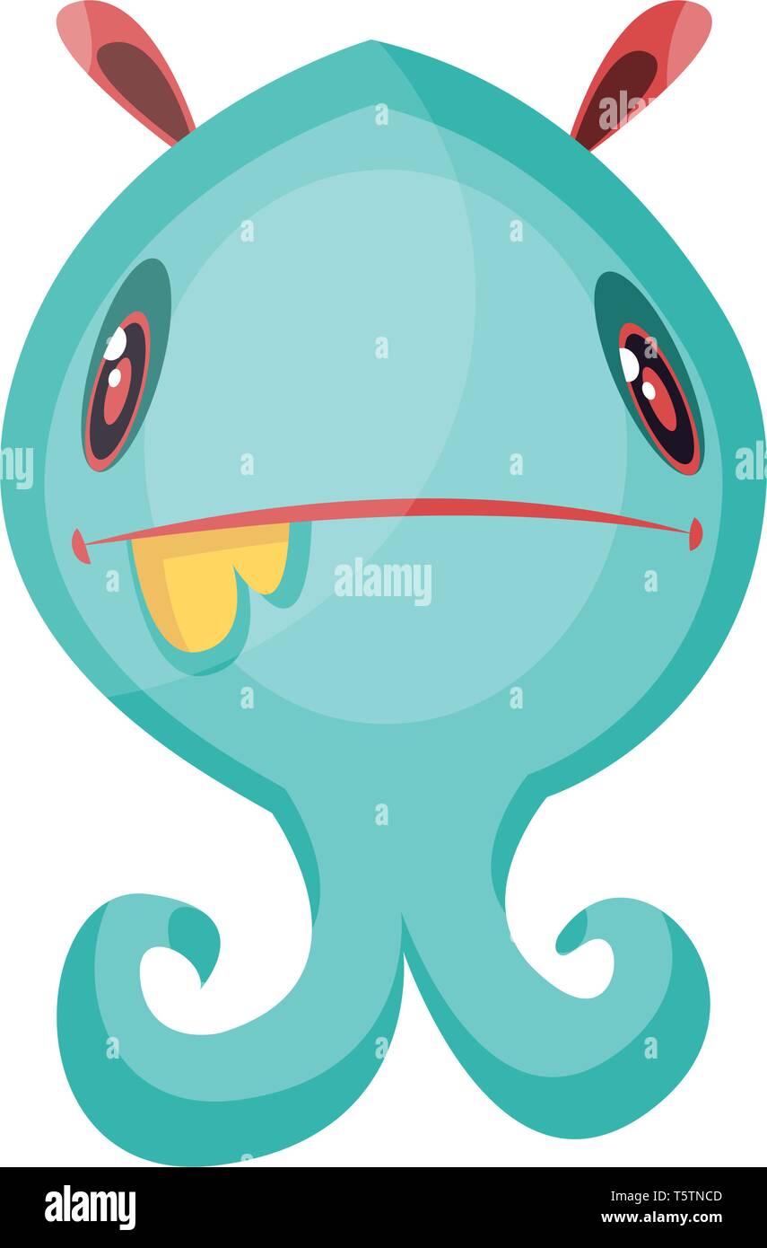 Confused blue ghost monster with pale red ears white background vector ...