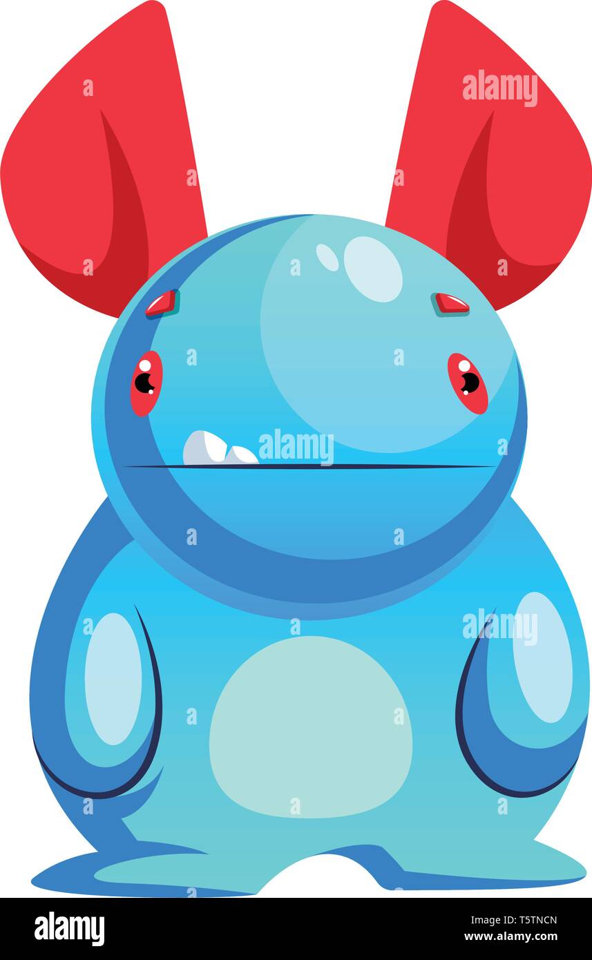Vector illustration of confused blue monster character with huge red ...