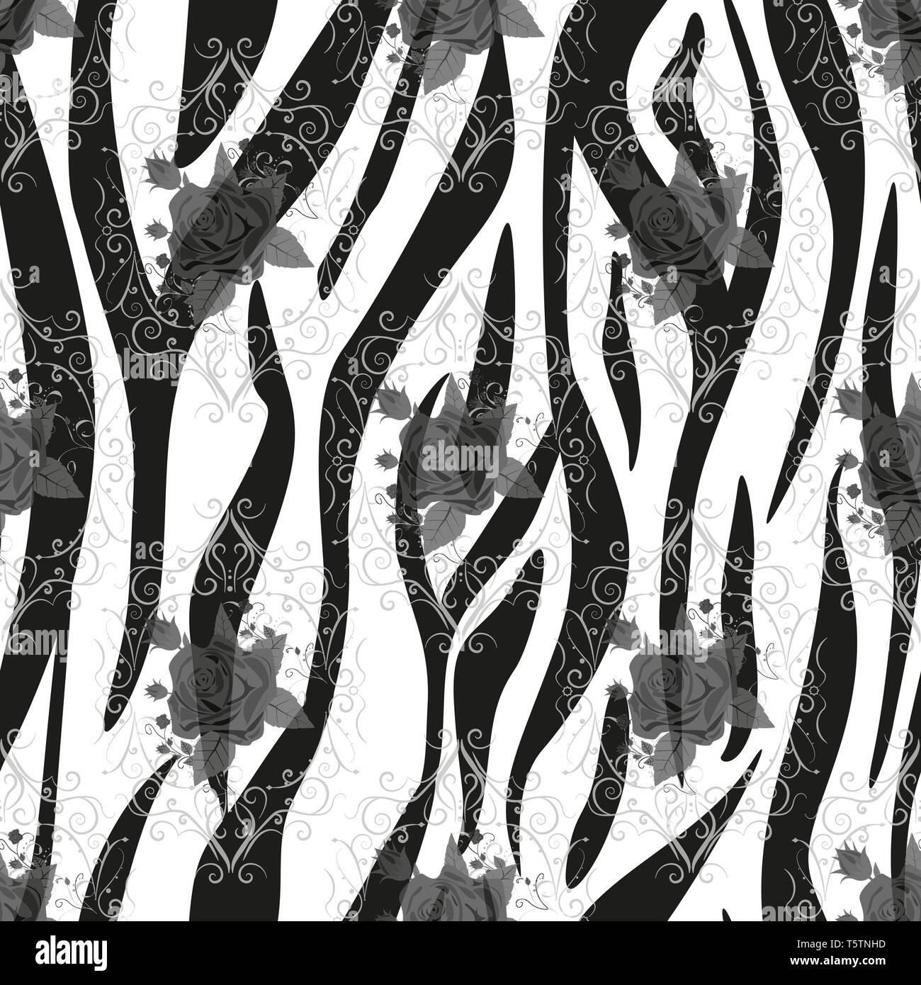 Zebra Stripes with red rose Flowers Seamless Pattern. Zebra print ...
