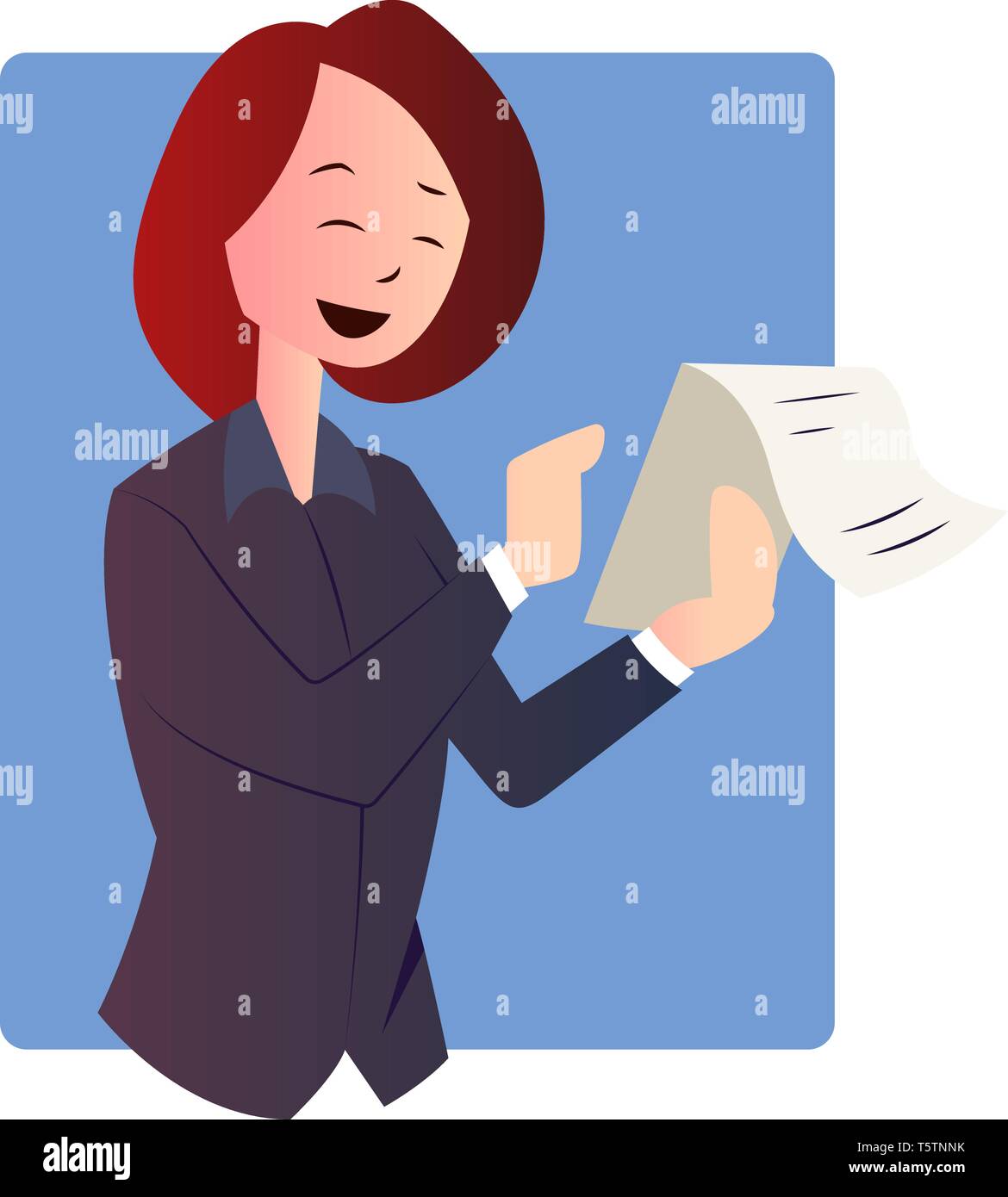 Cartoon businesswoman holding documents vector illustartion on white ...