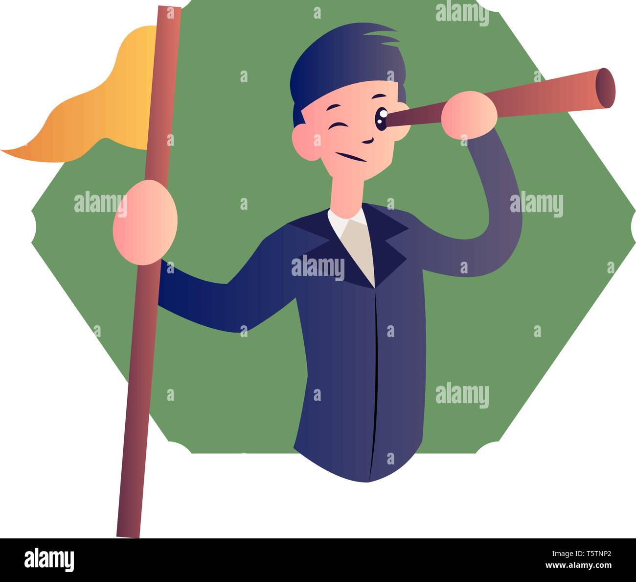 Cartoon boy with telescope vector illustartion on white background ...