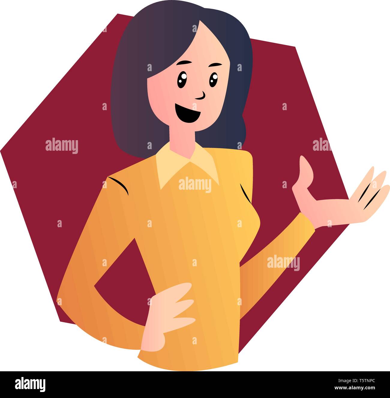 Cartoon girl in yellow jumper vector illustration on white background ...