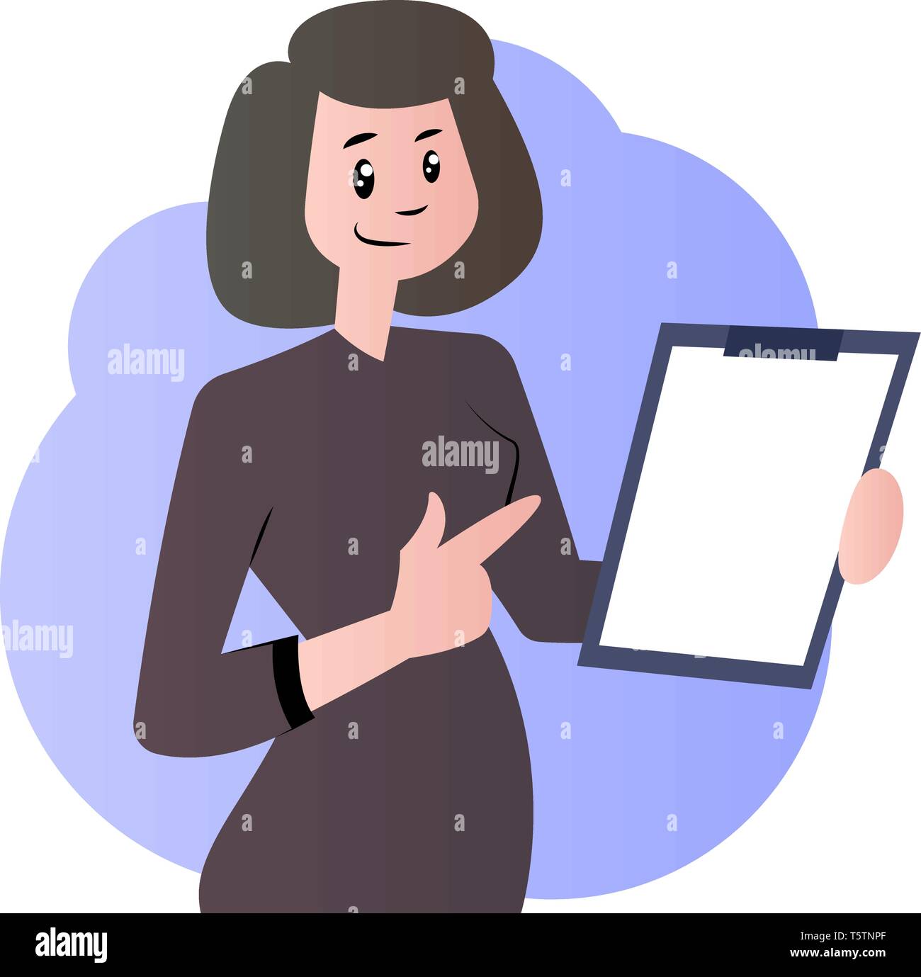 Cartoon woman with documents vector illustration on white background ...