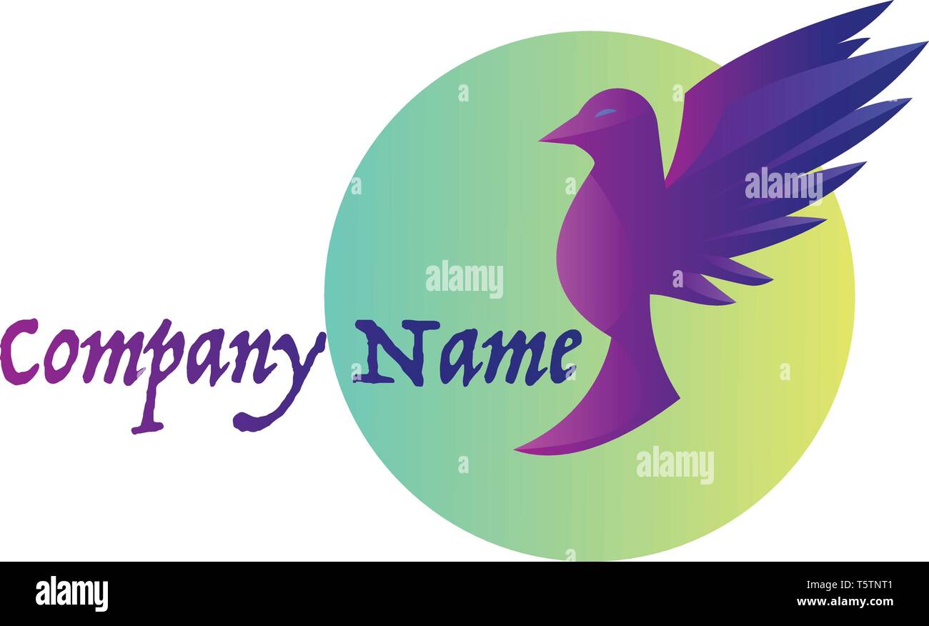 Minimalistic vector purple bird inside light green circle logo design ...