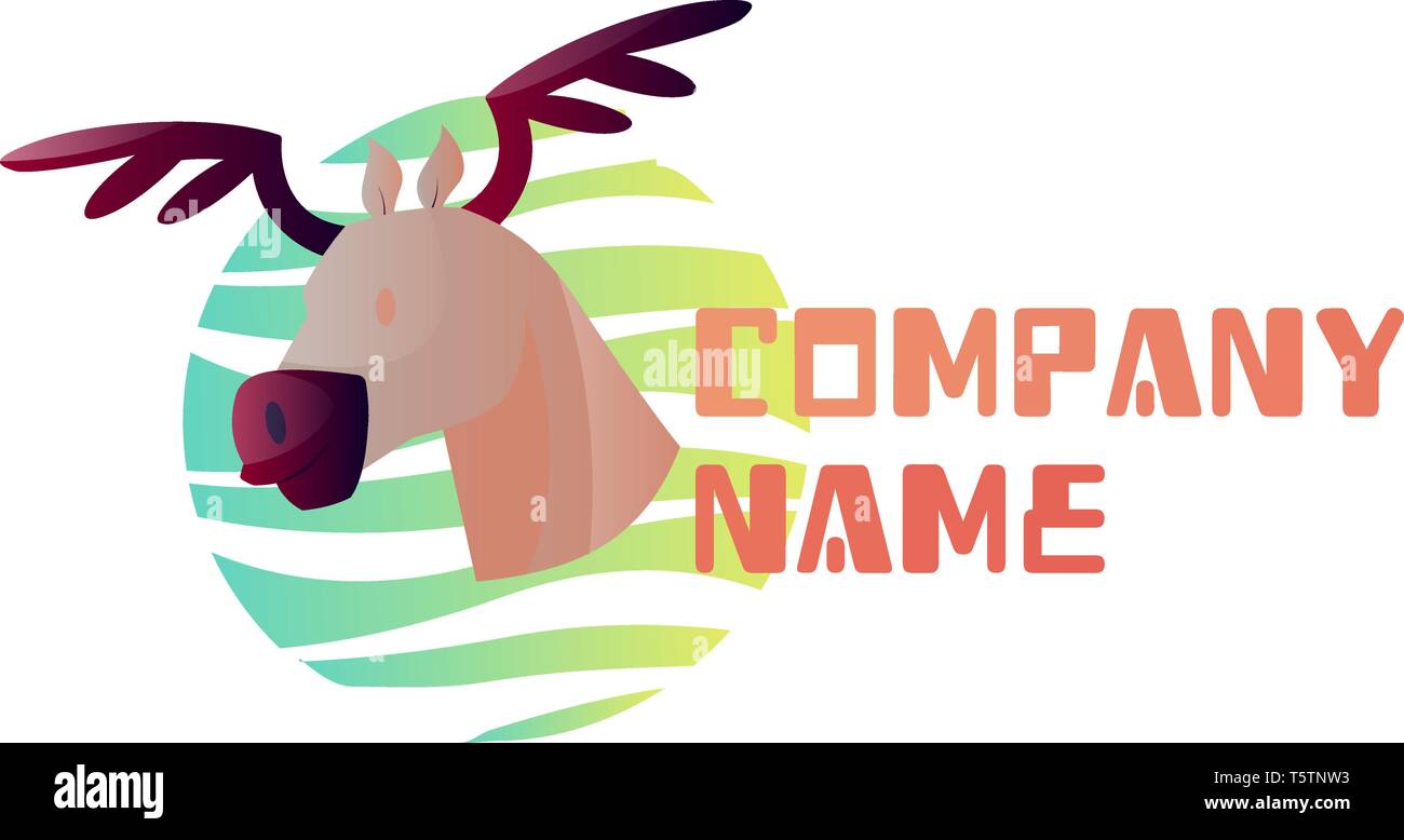 Simple vector logo design of a moose head inside colorful bubble next ...