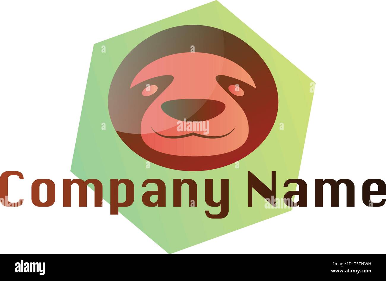 Simple sloth vector logo illustration inside green hexagon on white ...