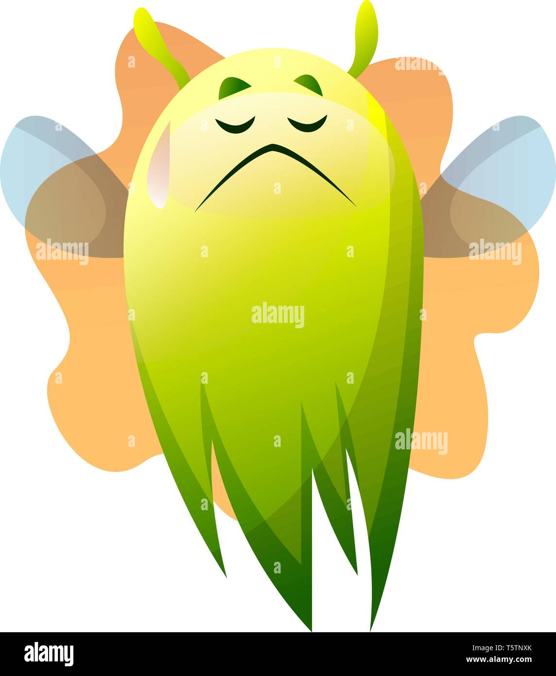 Sad cartoon green little monster vector illustartion on white ...