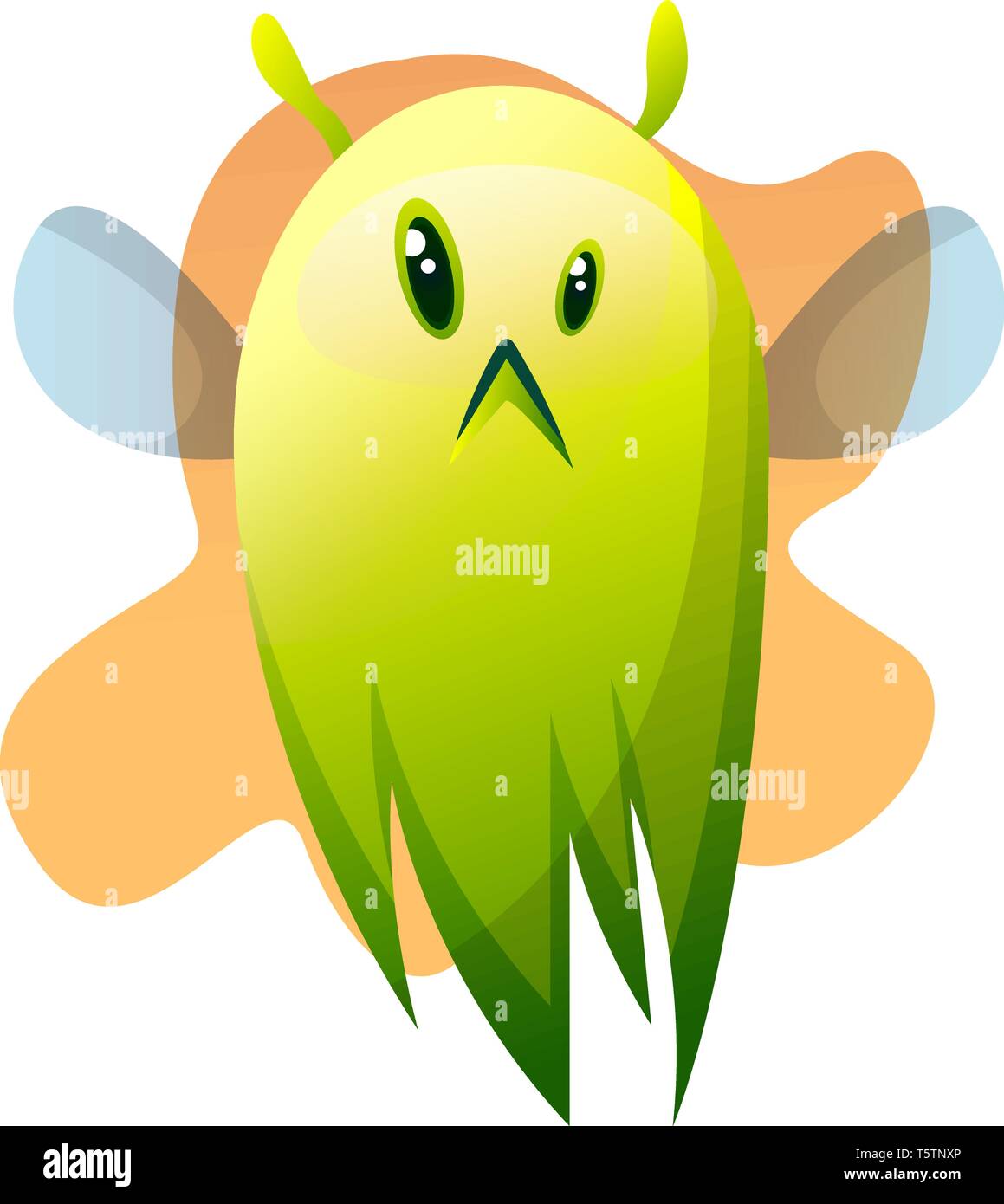 Sad cartoon green little monster vector illustartion on white ...