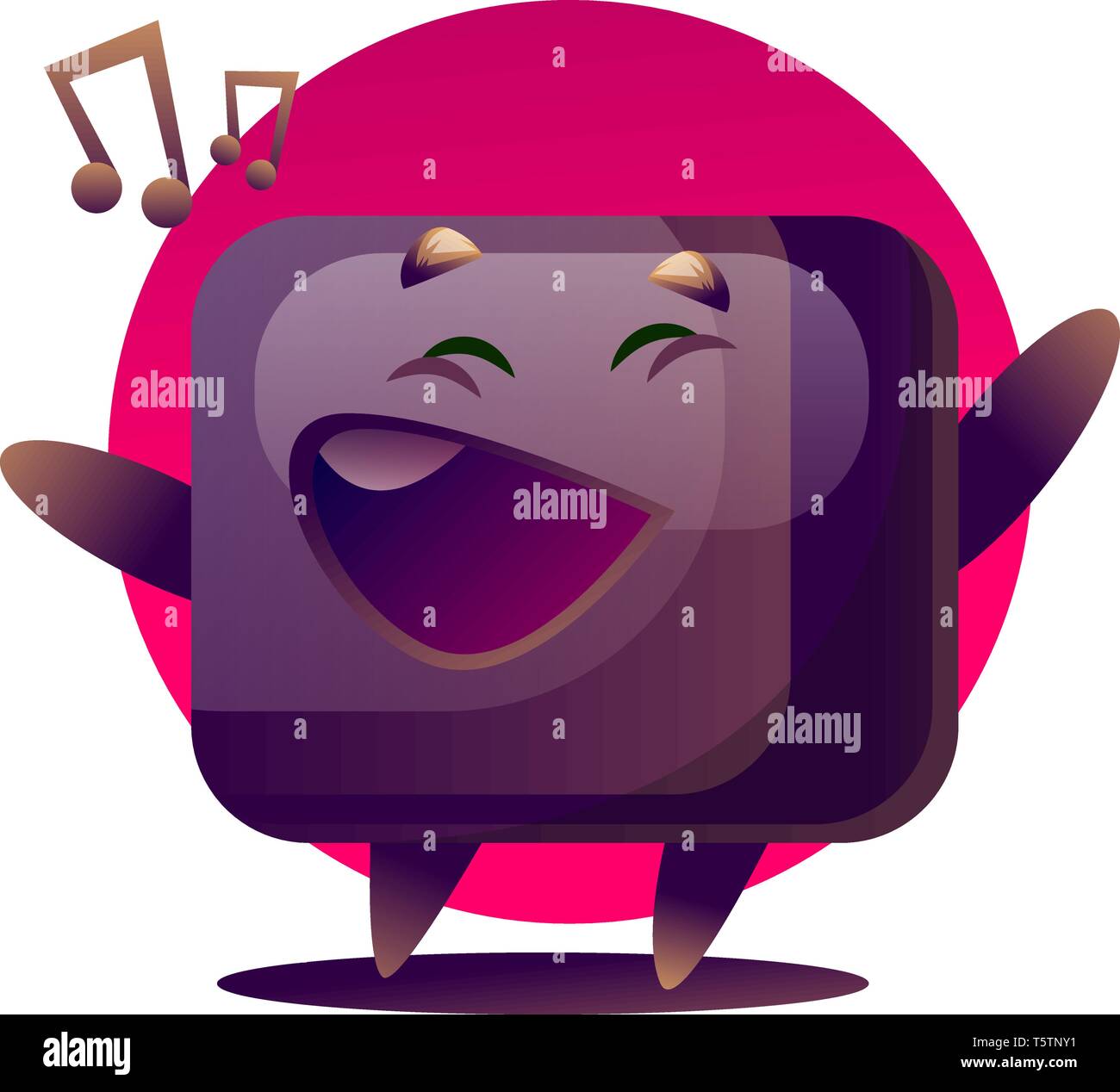 Singing cartoon TV monster vector illustration on white background ...