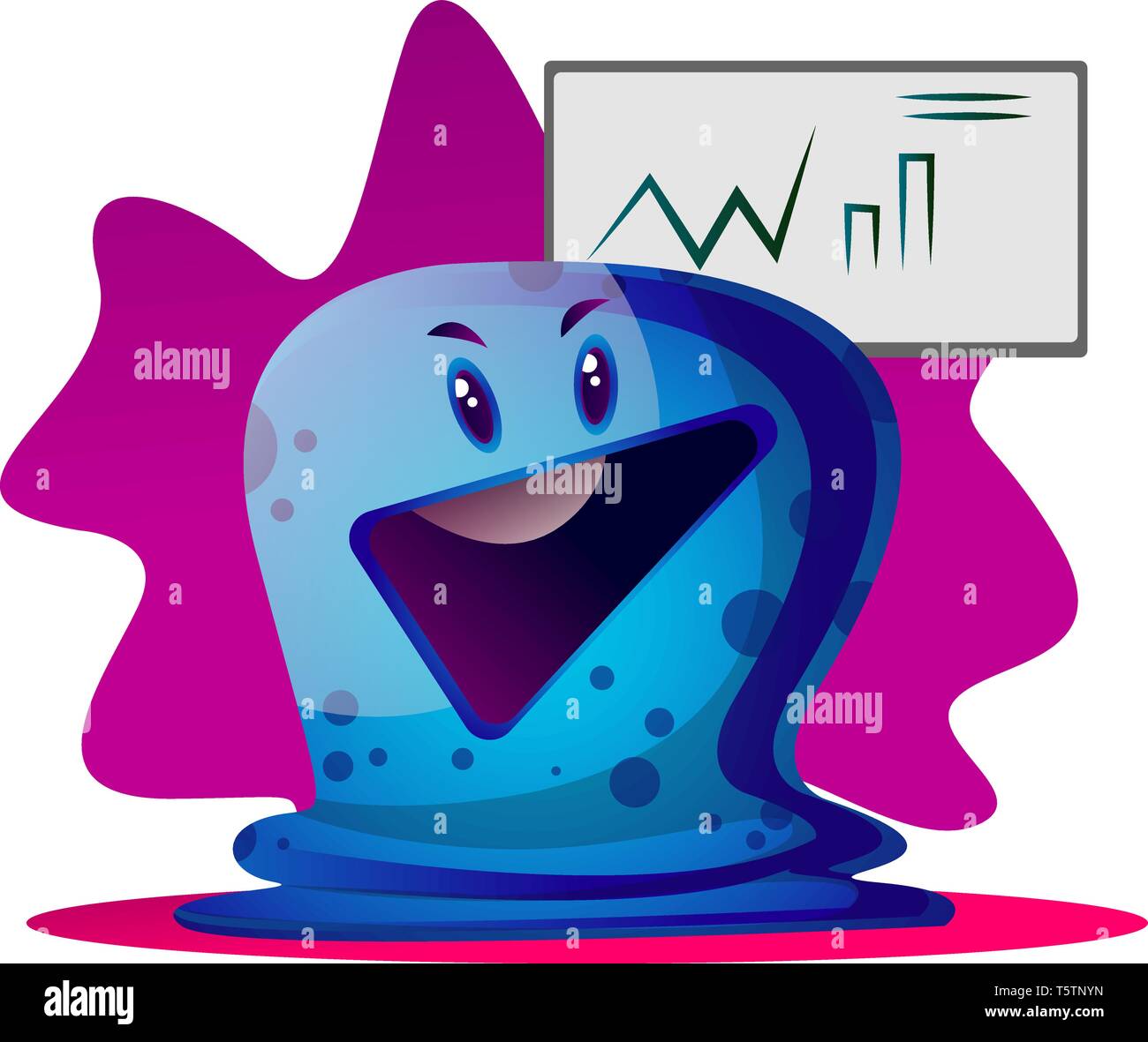 Smart blue cartoon little monster vector illustartion on white ...