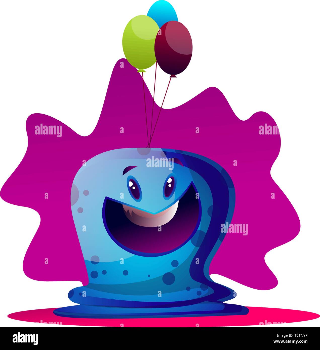 Happy blue monster with ballons vector illustartion on white background ...