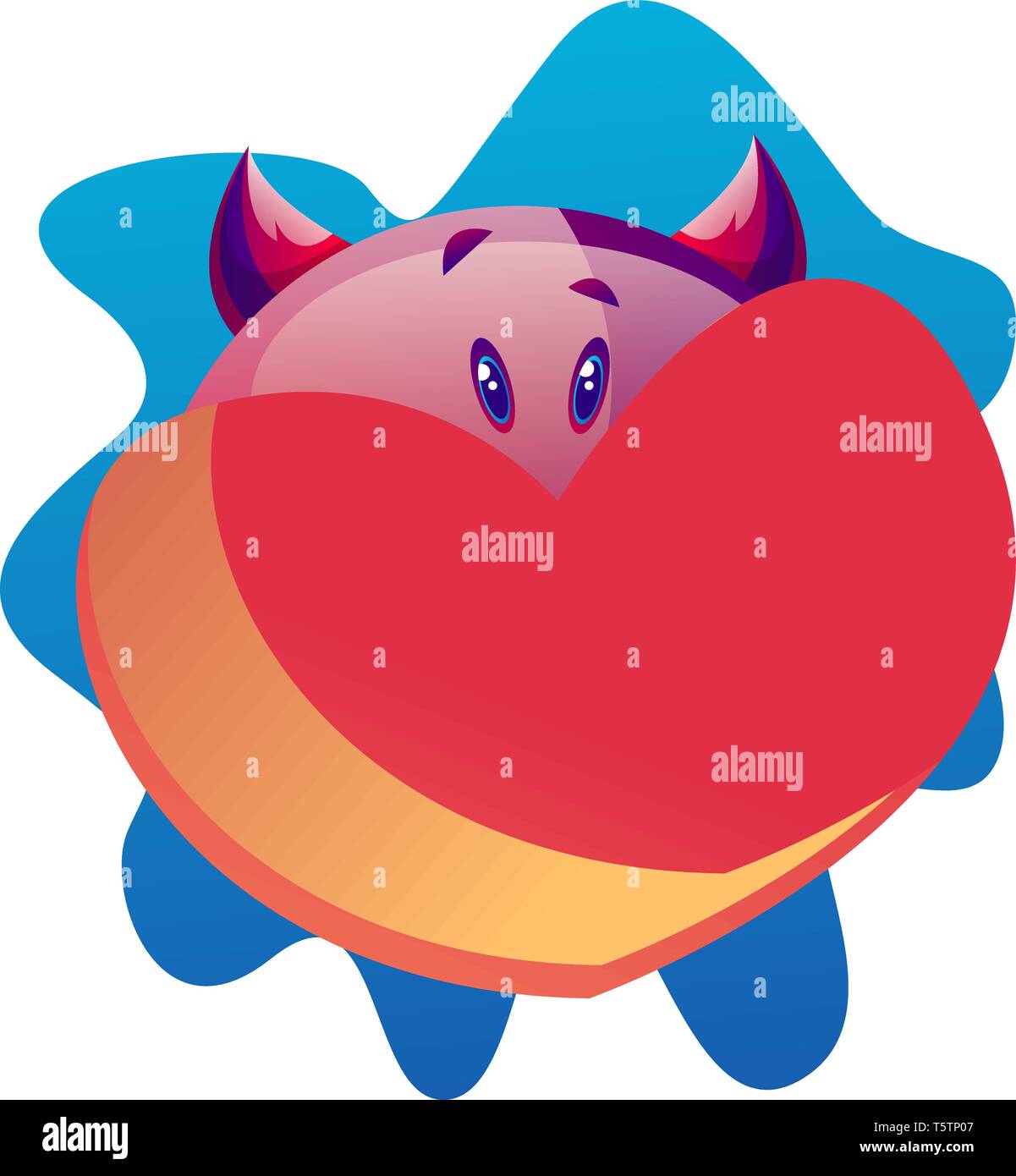 Cartoon purple monster with red heart vector illustartion on white ...