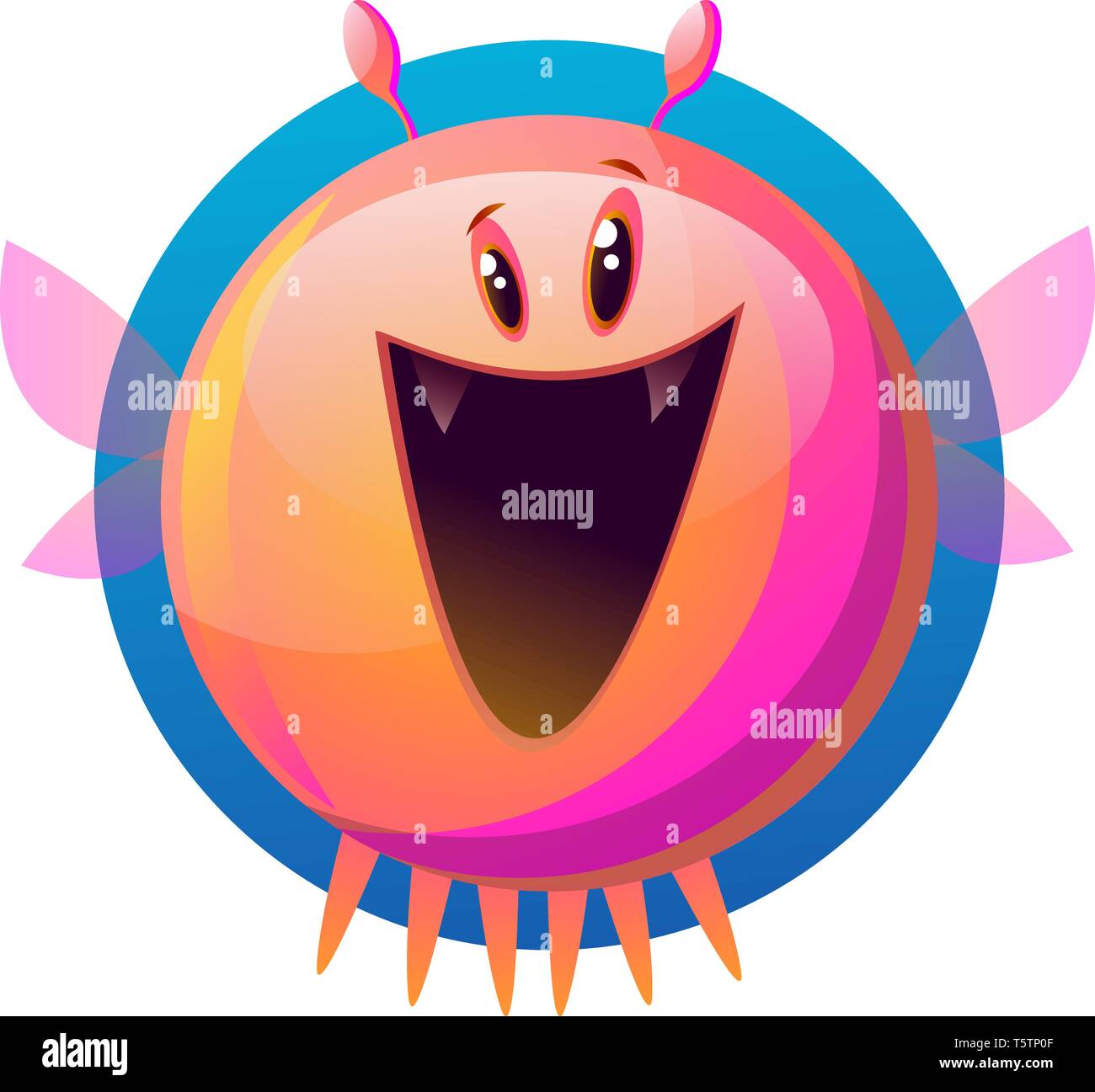 Happy cartoon pink monster vector illustartion on white background ...