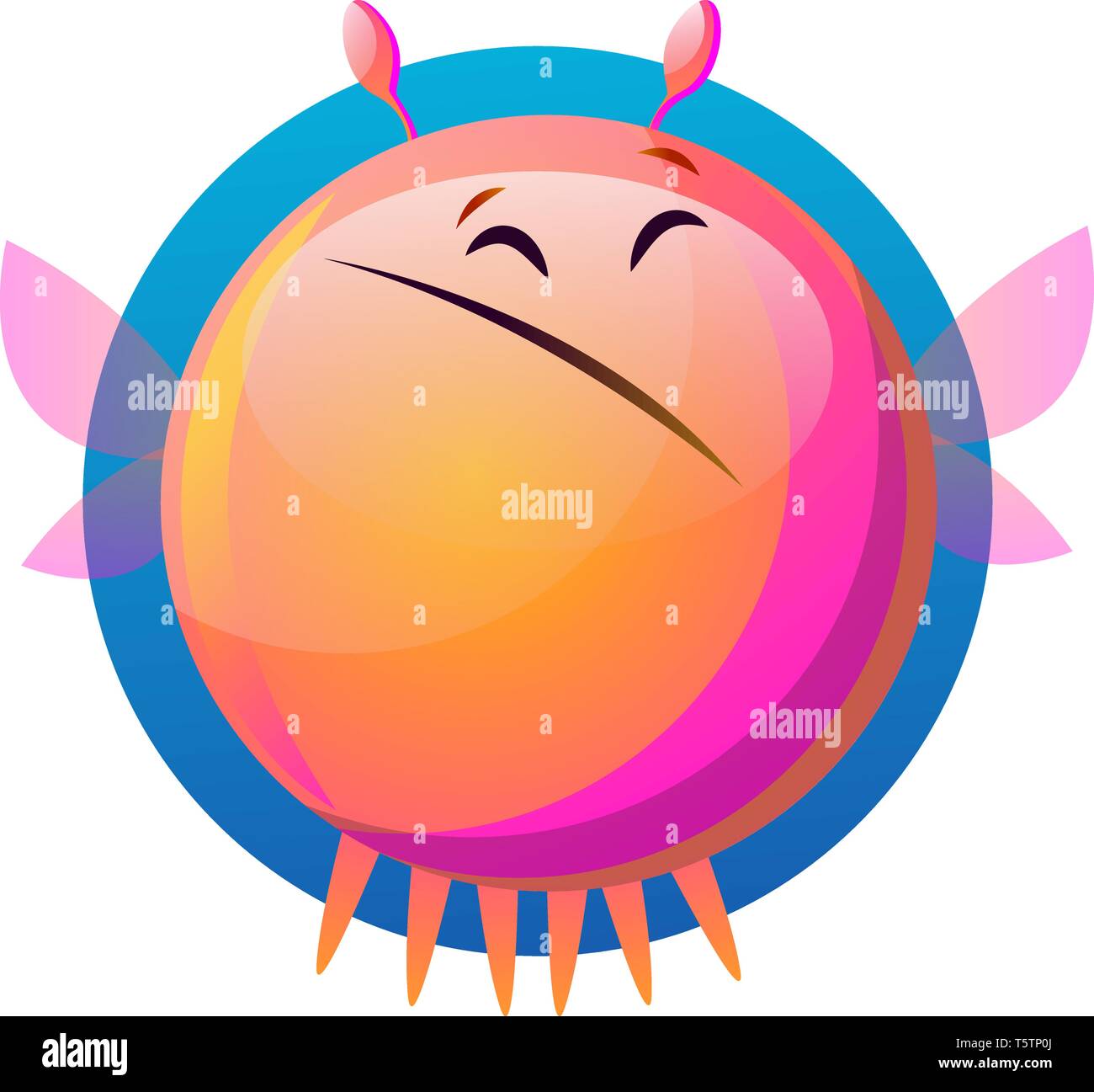 Sad pink cartoon monster vector illustartion on white background Stock ...
