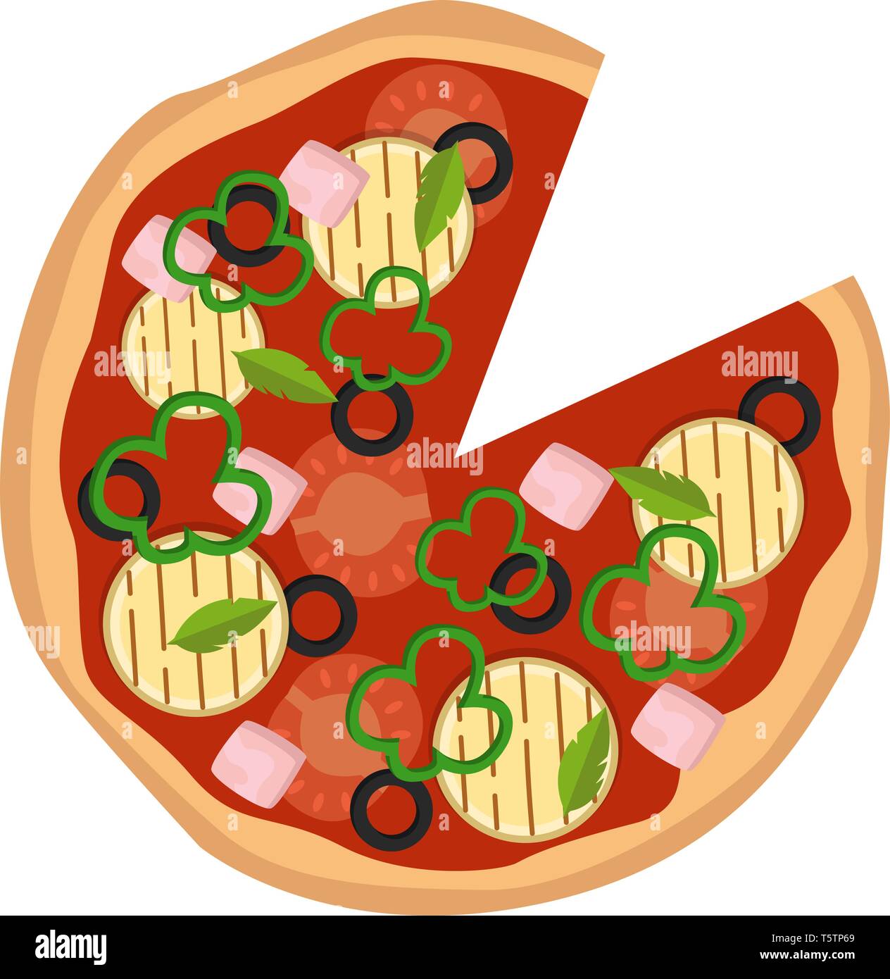 Pizza with colorful vegetables illustration vector on white background ...