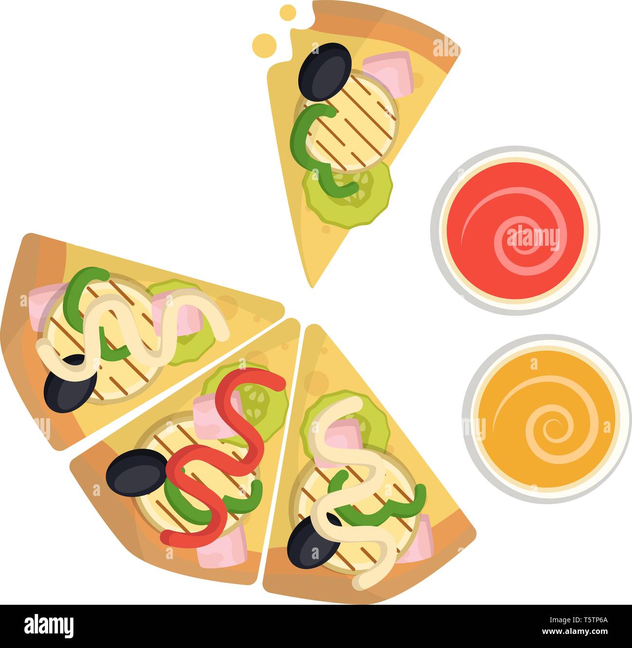 Vegetarian pizza with dips illustration vector on white background ...