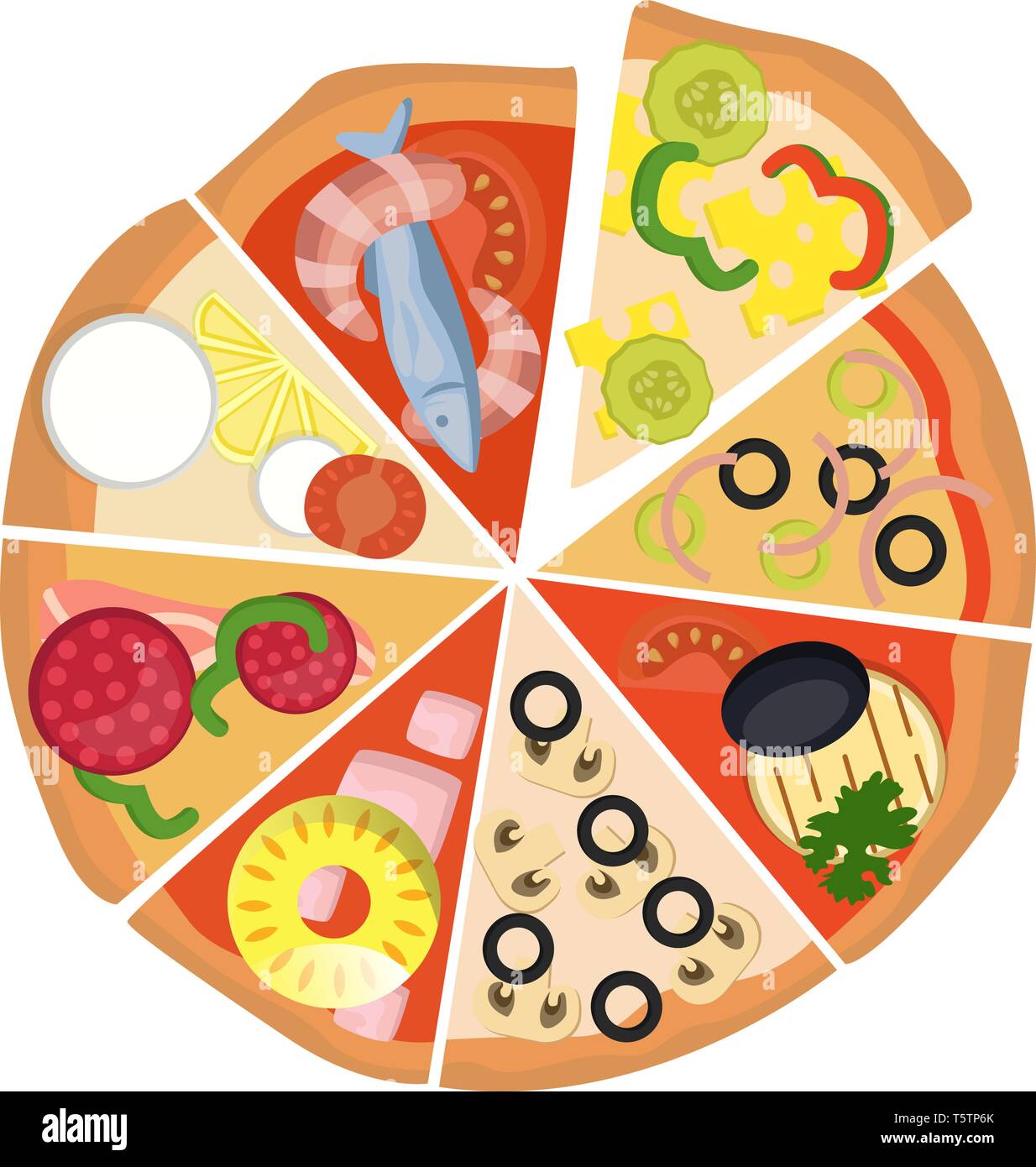Eight different slices of pizza illustration vector on white background ...