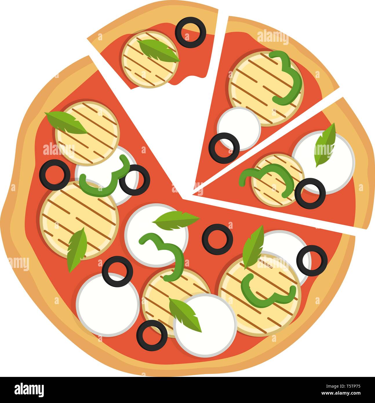 Colorful vegetarian pizza illustration vector on white background Stock ...