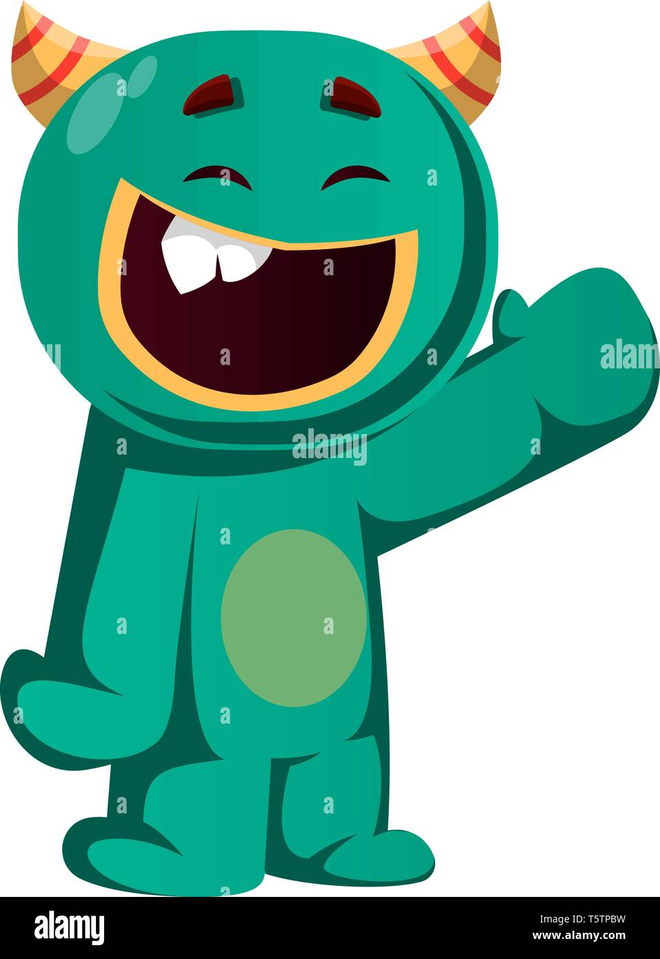Happy green monster is waving to you vector illustration Stock Vector ...