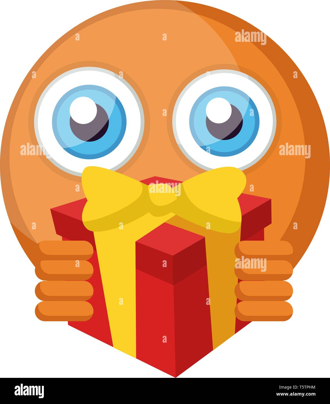 Round orange emoji holding a present vector illustration on a white ...