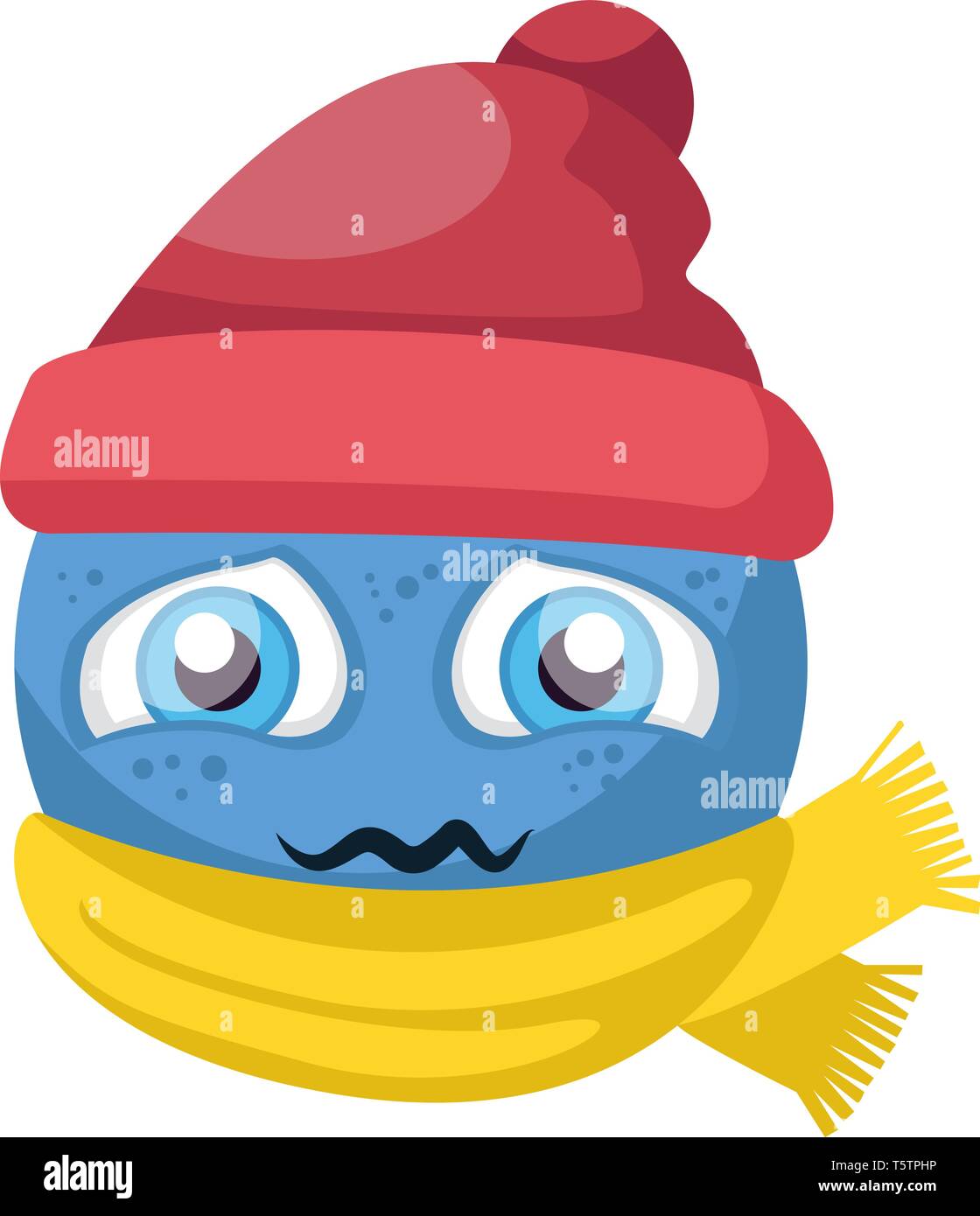 Blue sick emoji with red hat and yellow scarf vector illustration on a ...
