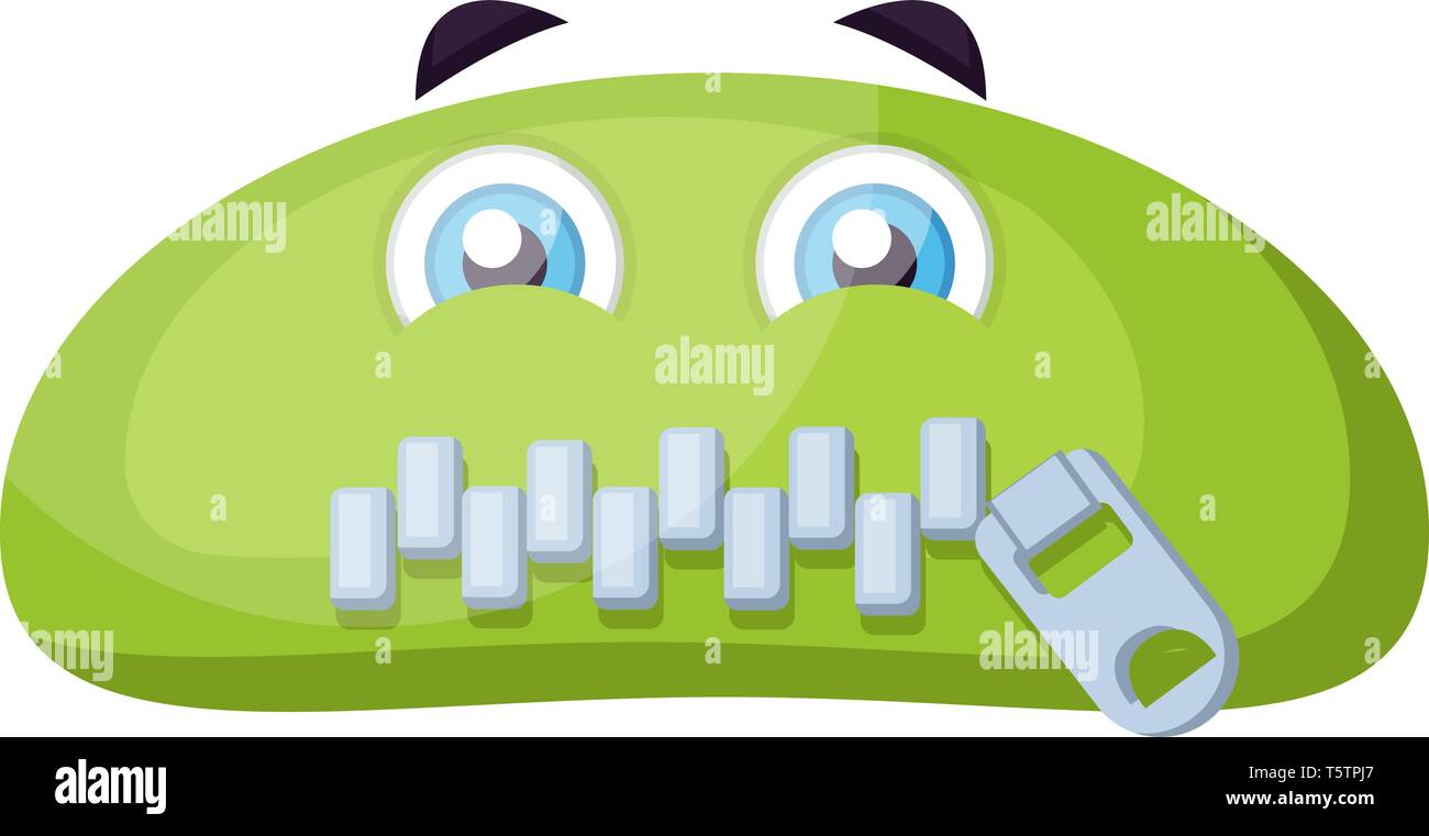 Green monster emoji with zipped mouth vector illustration on a white ...