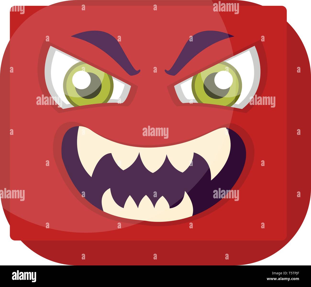 Sqaure red emoji face with evil smile vector illustration on a white ...